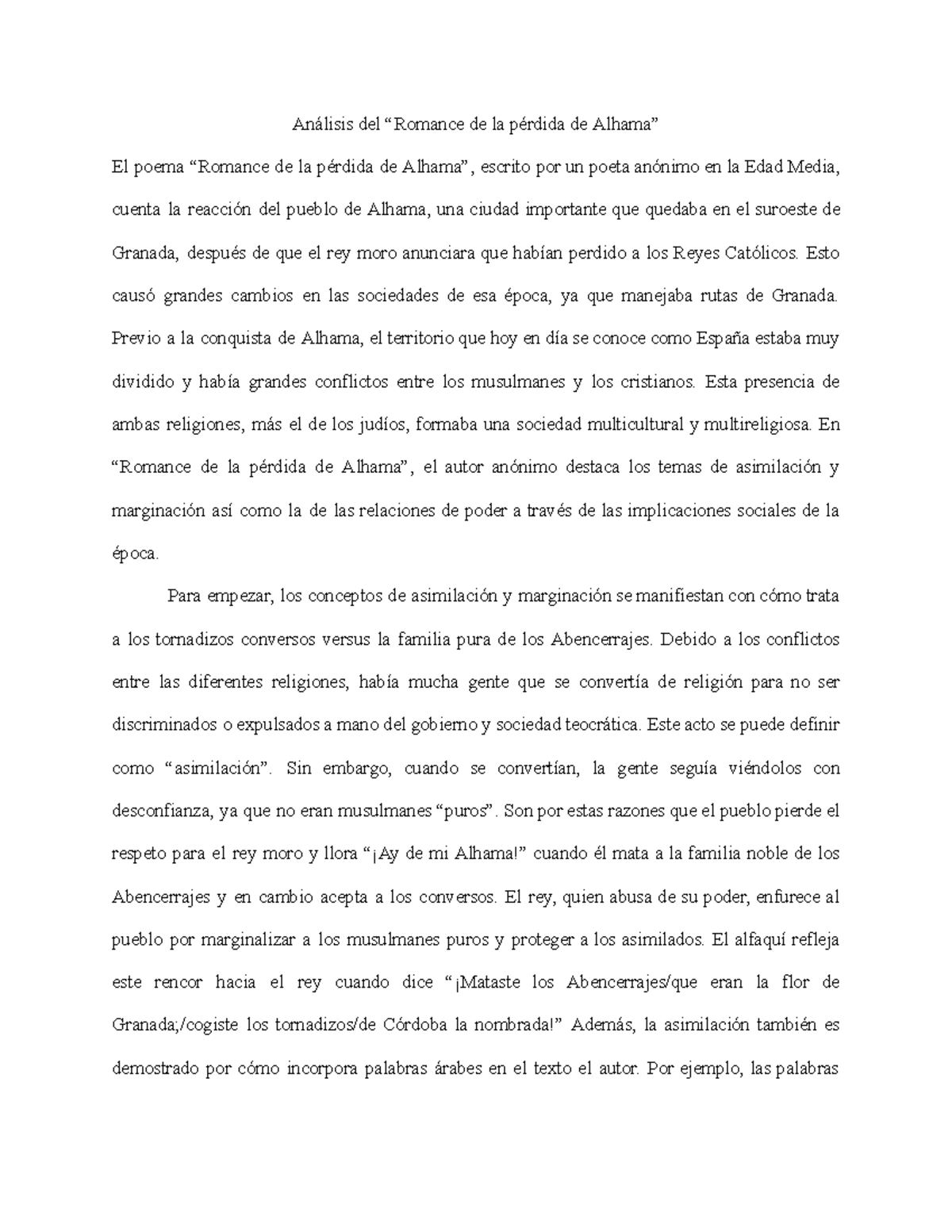 Romance de la pérdida de Alhama - Análisis del “Romance de la pérdida ...