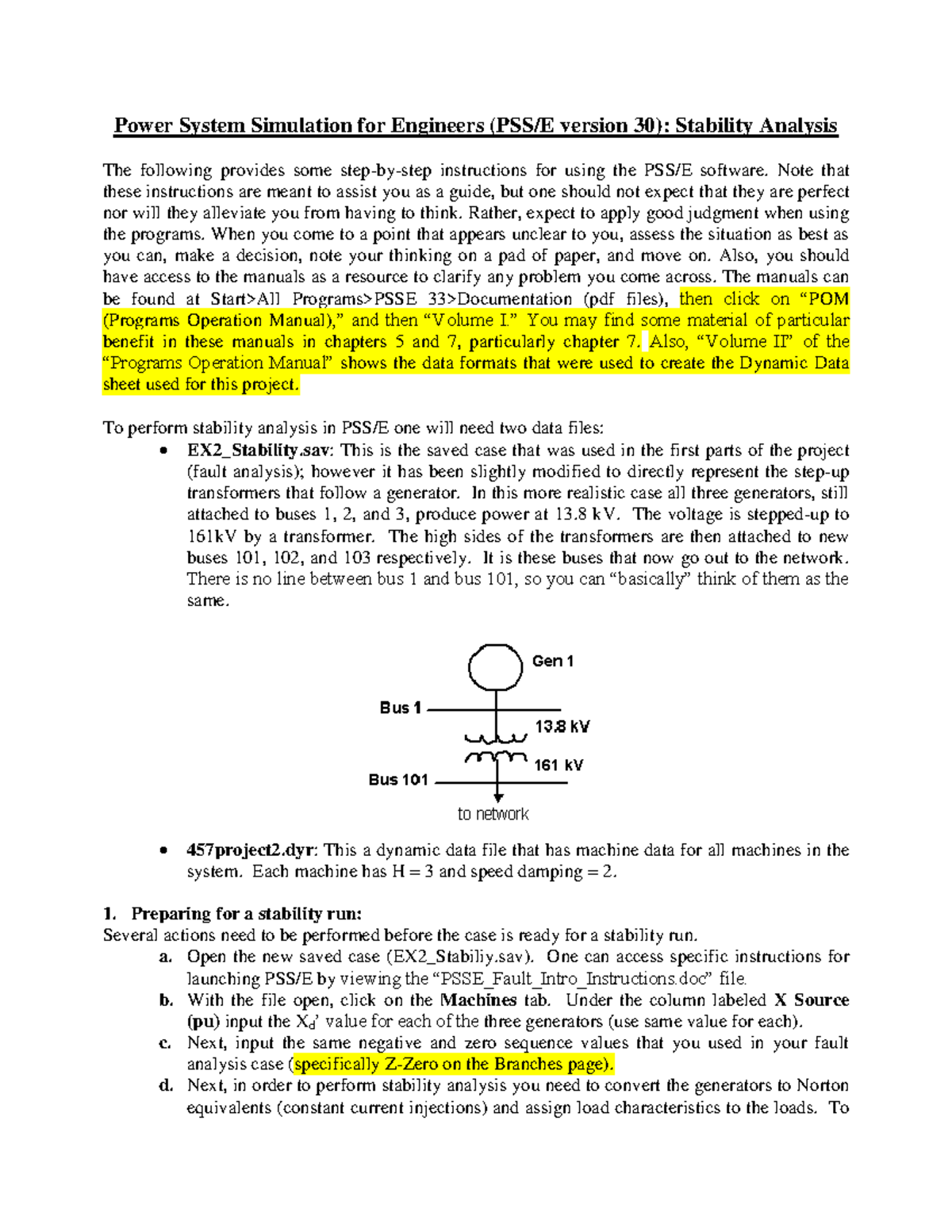 PSSE Intro Stabilty Instructions - Power System Simulation for Engineers (PSS/E version 30 ...