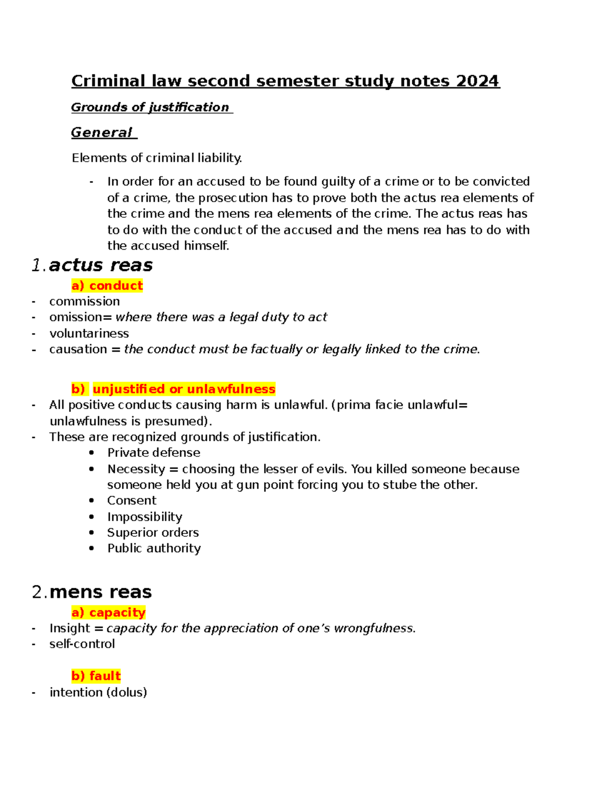 Criminal law study notes 2024 final - Criminal law second semester ...