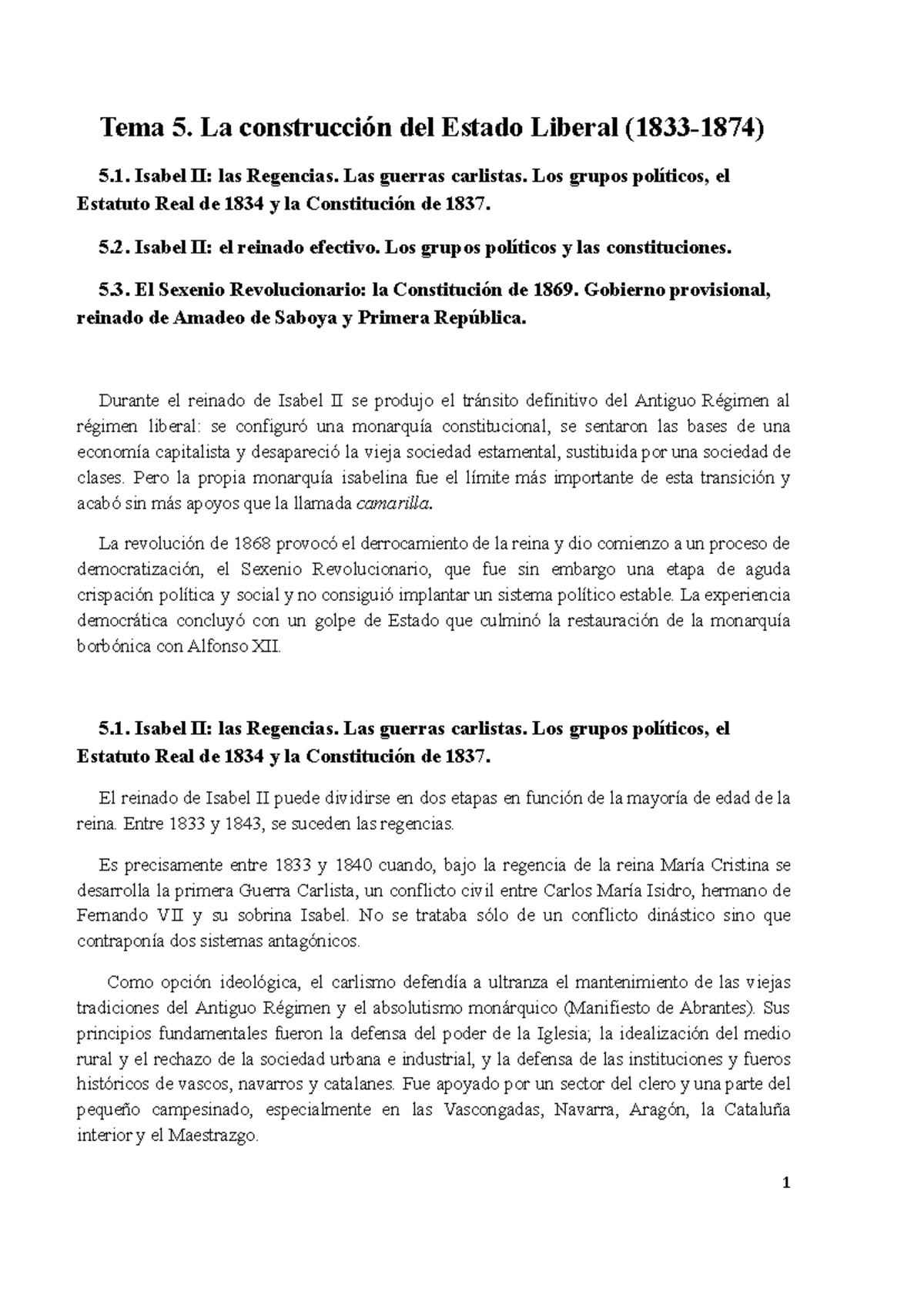 Bloque 5 LA Construcción Estado v - Tema 5. La construcción del Estado Liberal (1833-1874) 5 ...