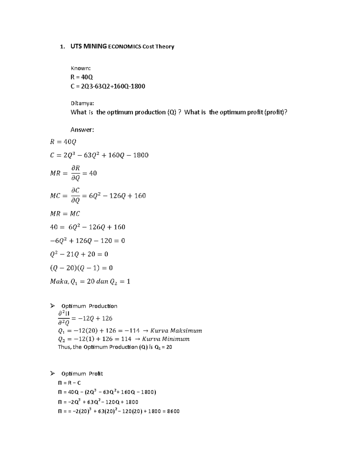 Mining Economics Cost Theory - 1. UTS MINING ECONOMICS Cost Theory ...