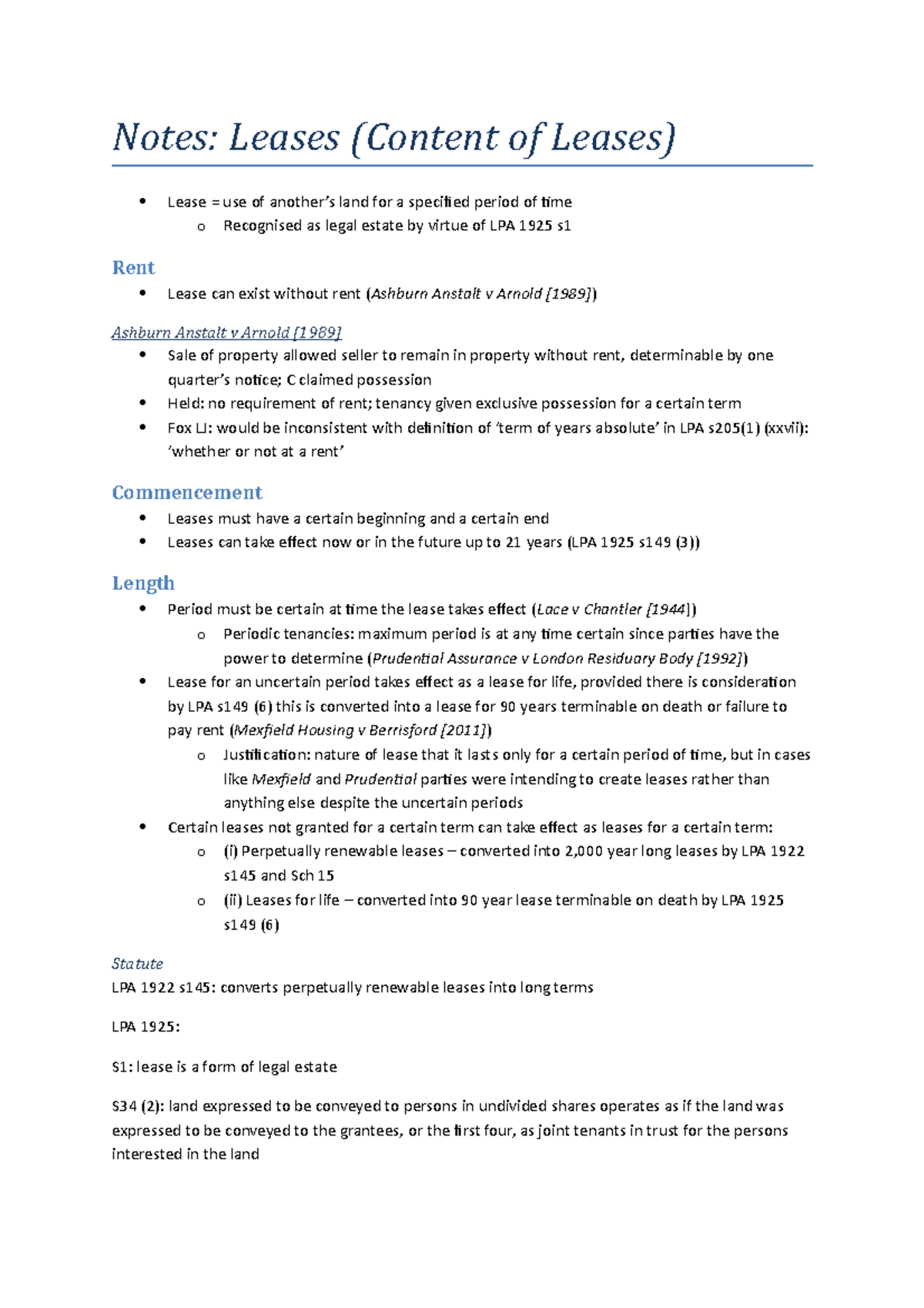 Notes Leases (Content of Leases) - There is in my opinion much to be ...