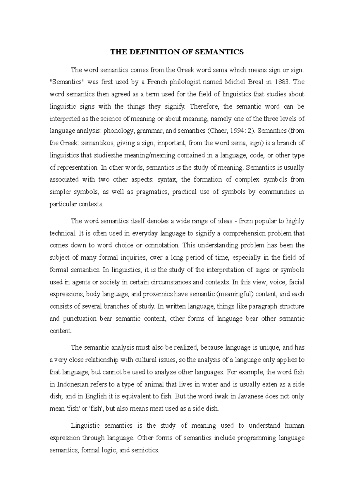 THE Definition OF Semantics - THE DEFINITION OF SEMANTICS The word ...