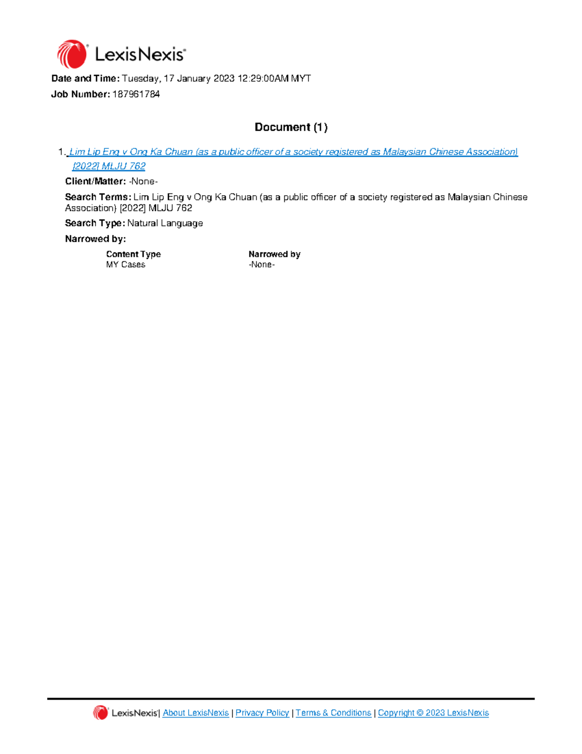 Lim Lip Eng v Ong Ka Chuan (as a public officer of a so - Ng Chew Hor ...