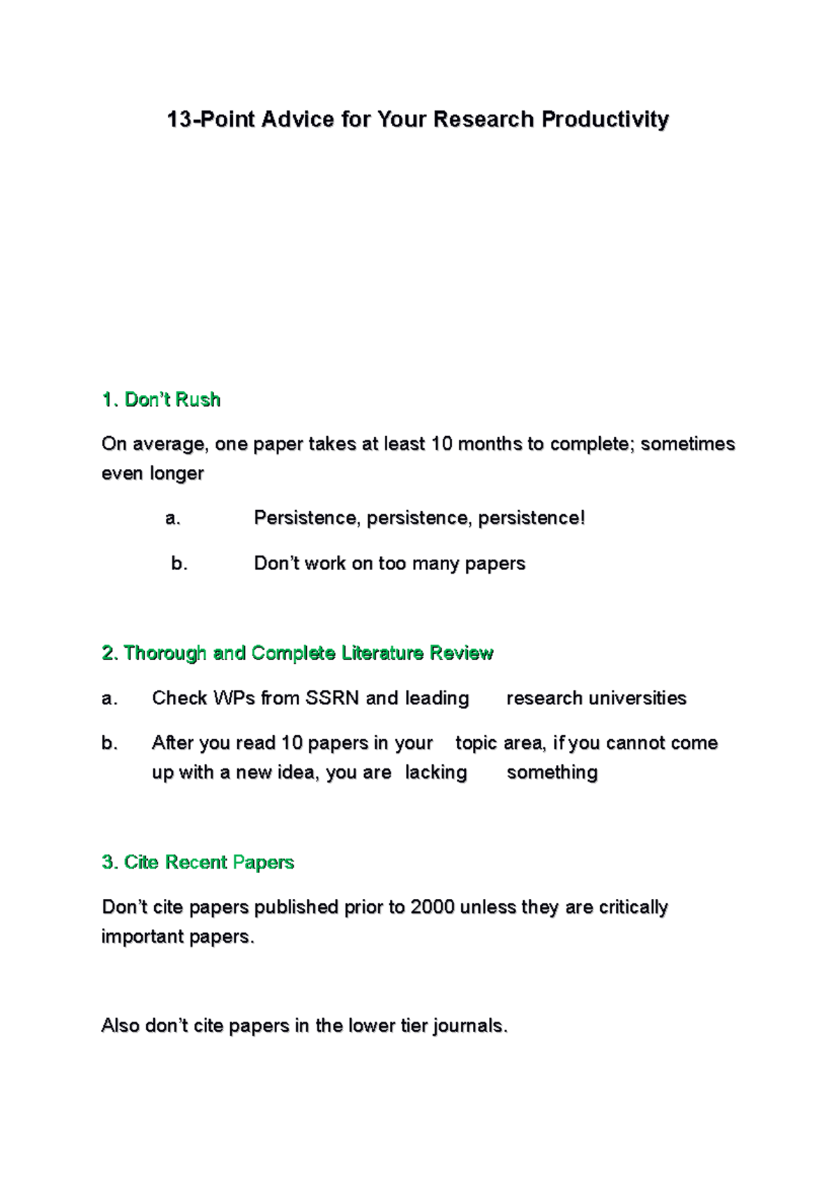 How to Publish a paper - Lecture notes 1 - 13-Point Advice for Your ...