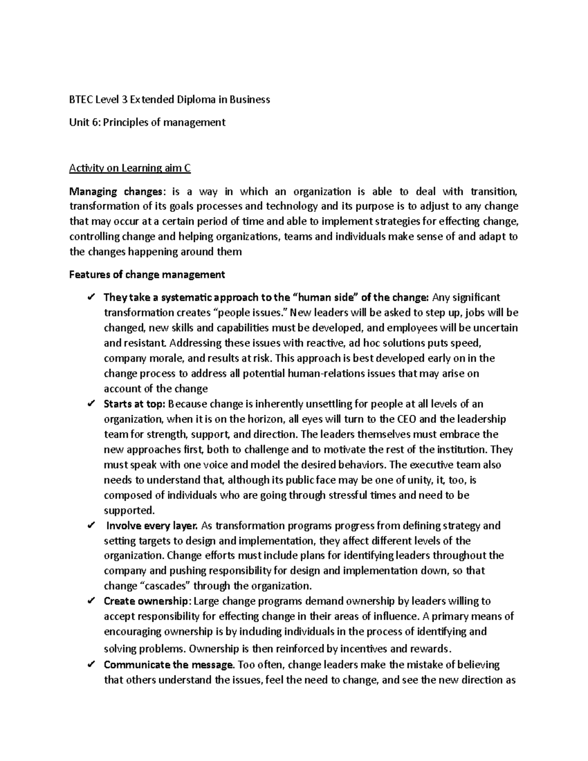 Unit 6: Principles of management in a business for business success ...