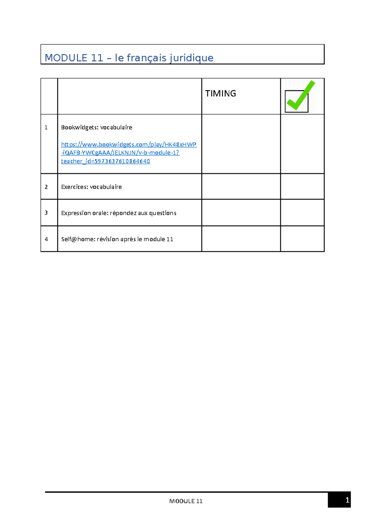 Planning - module 11 - le français juridique - Français des affaires ...