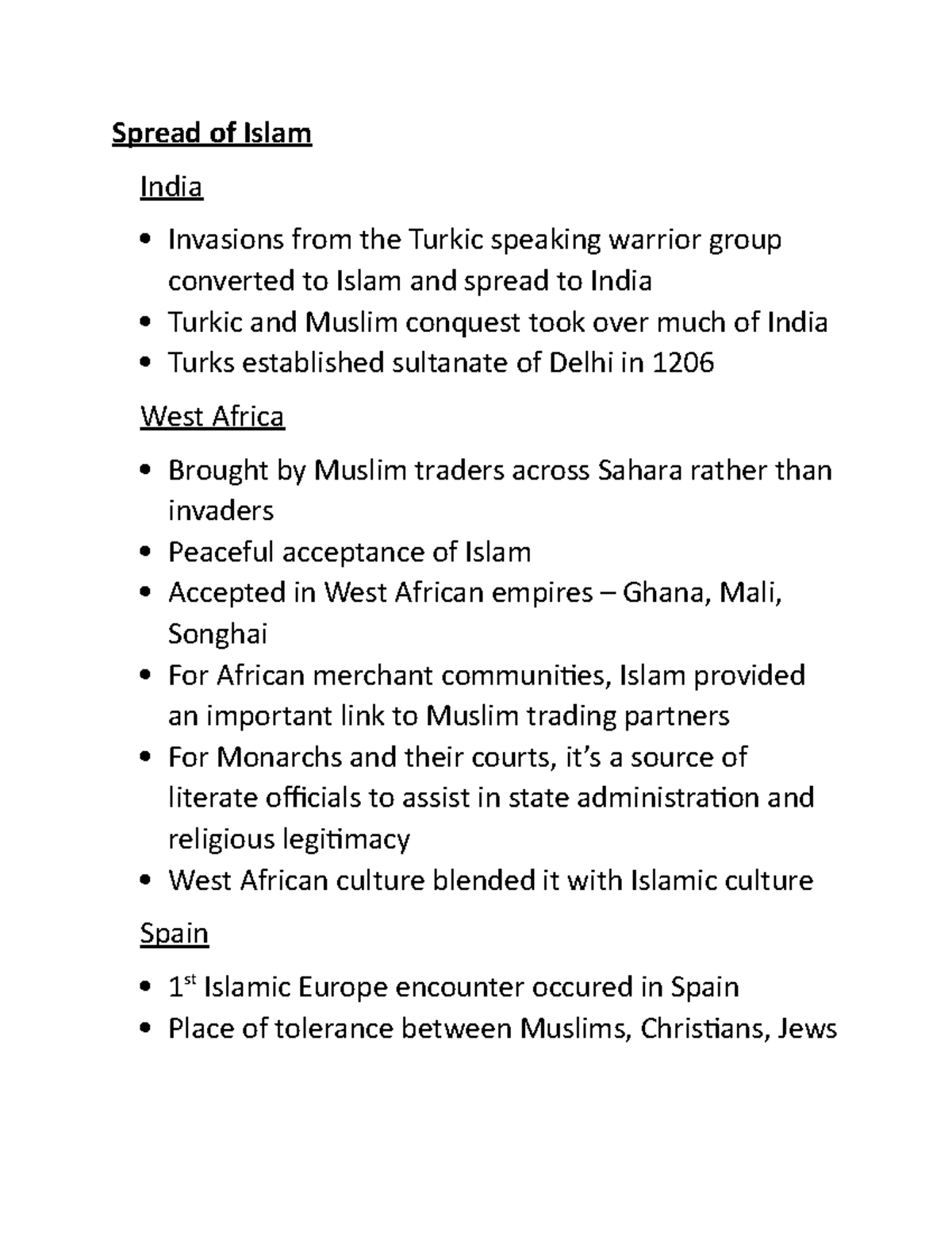 Islam 3 WH - Summary World History - Spread of Islam India Invasions ...