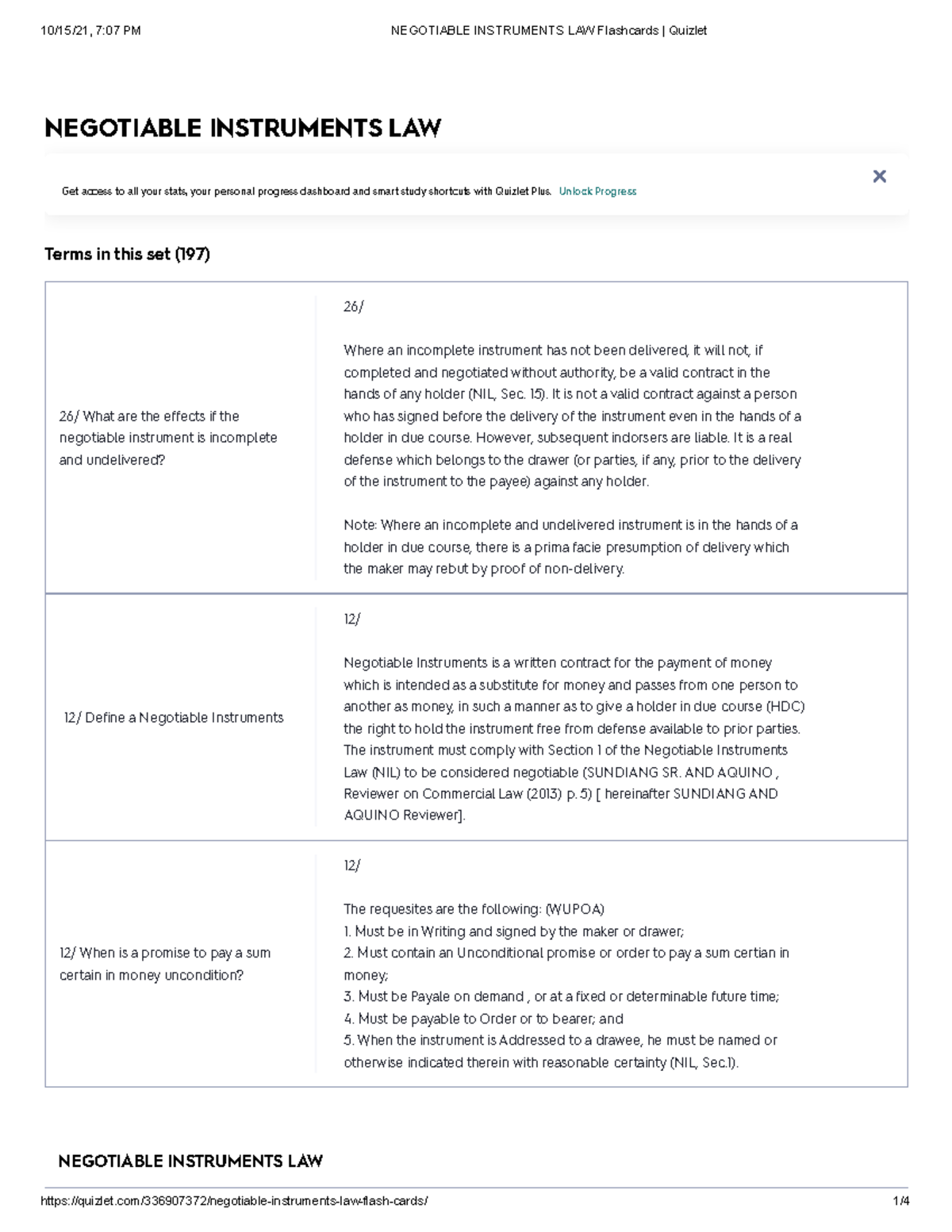 Negotiable Instruments LAW Flashcards Quizlet - NEGOTIABLE INSTRUMENTS ...