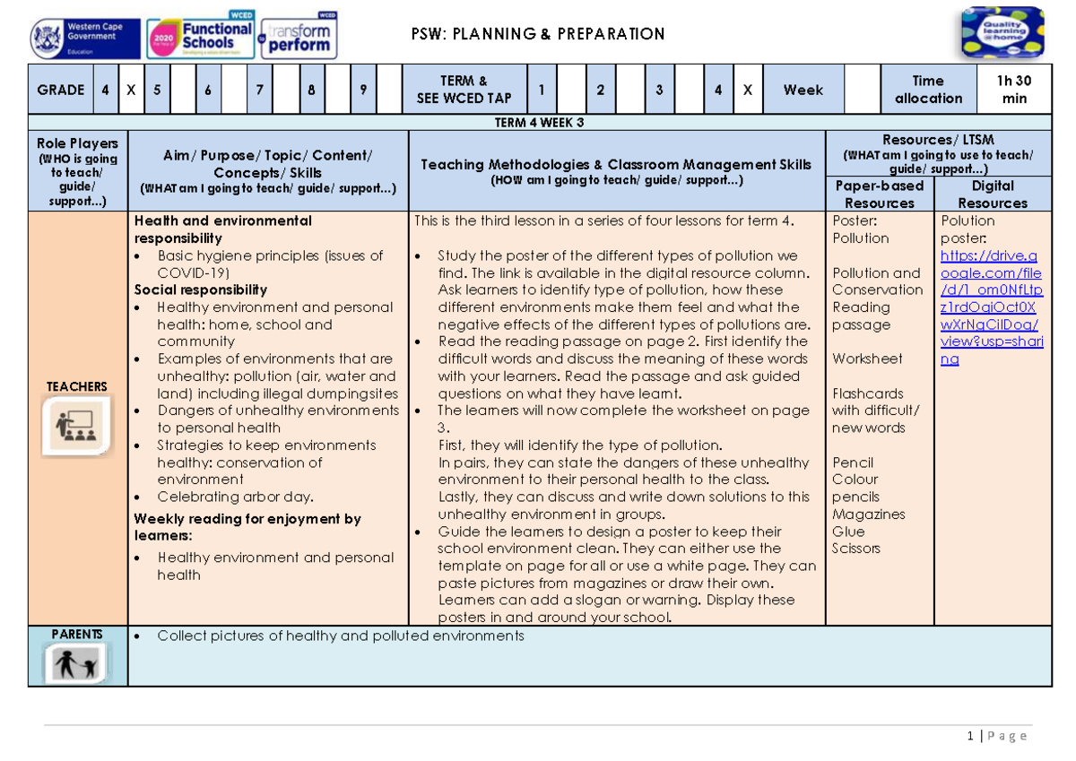 Life Skills Lesson Plan For Grade 4 At Brooke Fitzroy Blog