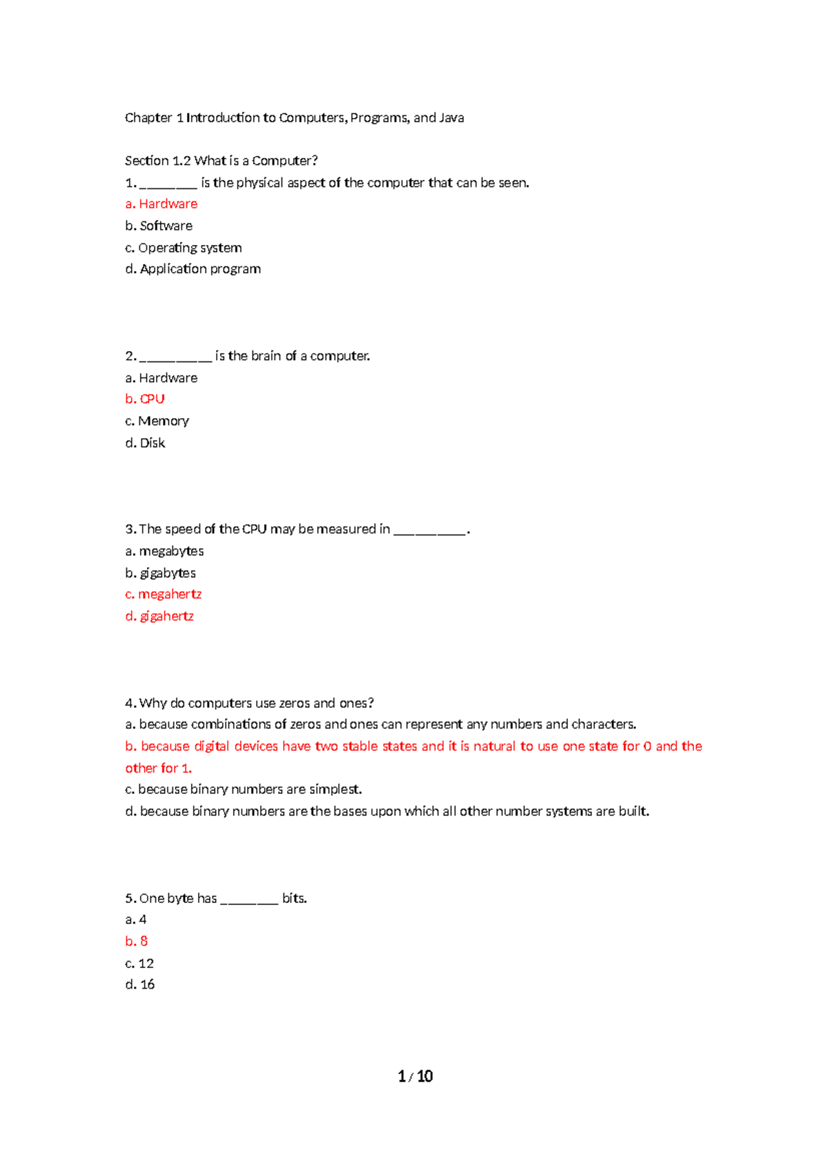 Chapter 1Questions for practice - Chapter 1 Introduction to Computers ...