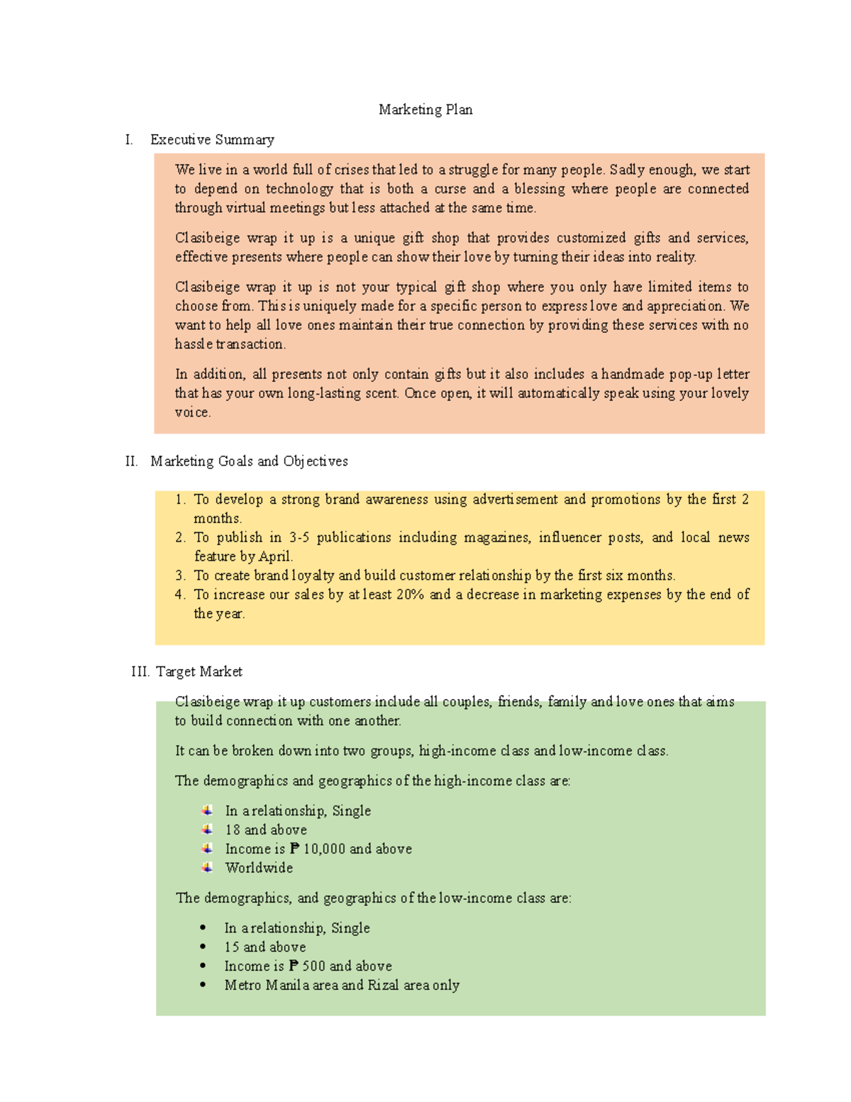 Marketing Plan Sample with some details for students guidelines ...