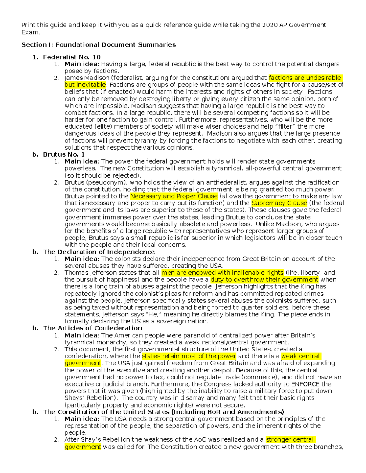 Government Fact Sheet for Exam Day - Print this guide and keep it with ...