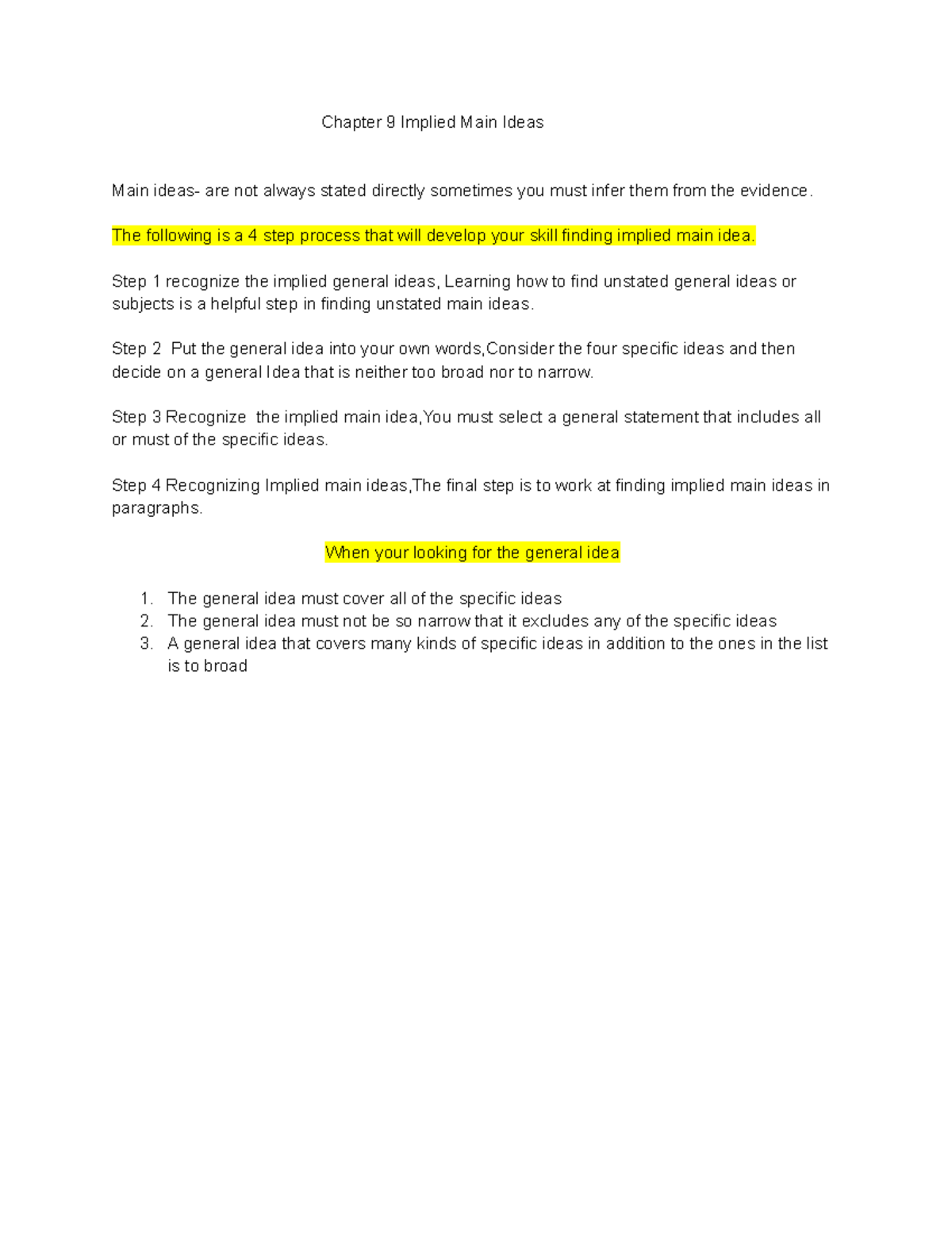 Chapter 9 Implied Main Ideas - Chapter 9 Implied Main Ideas Main ideas- are not always stated ...