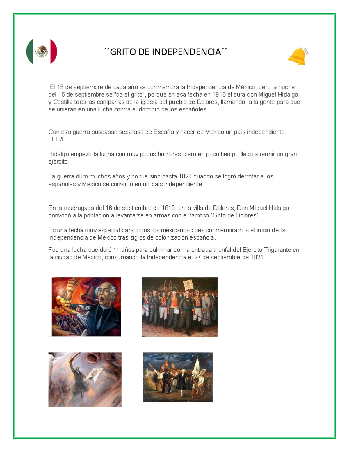 Grito DE Independencia - ́ ́GRITO DE INDEPENDENCIA ́ ́ El 16 de septiembre de cada año se ...