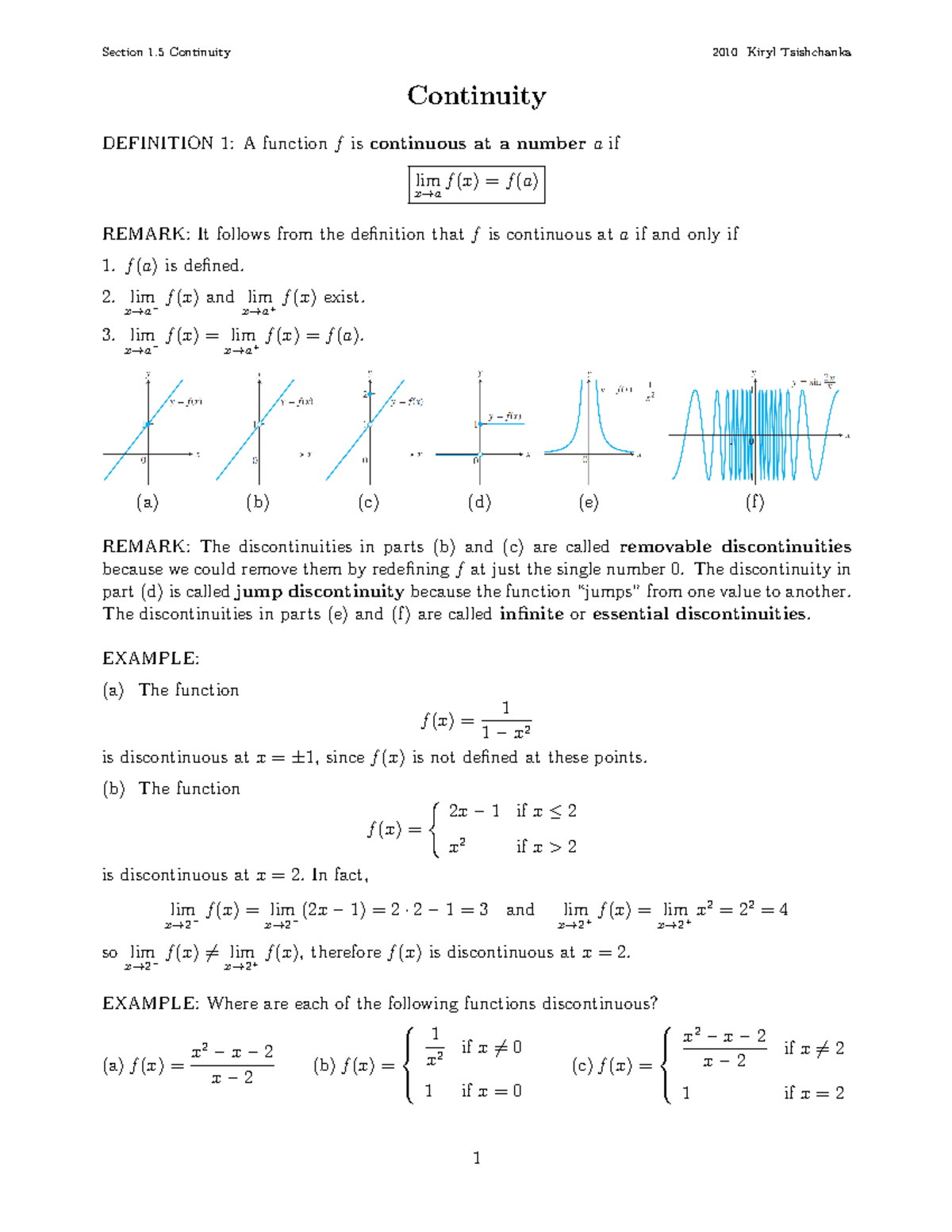 Section 1.5 Continuity - Continuity DEFINITION 1: A ...
