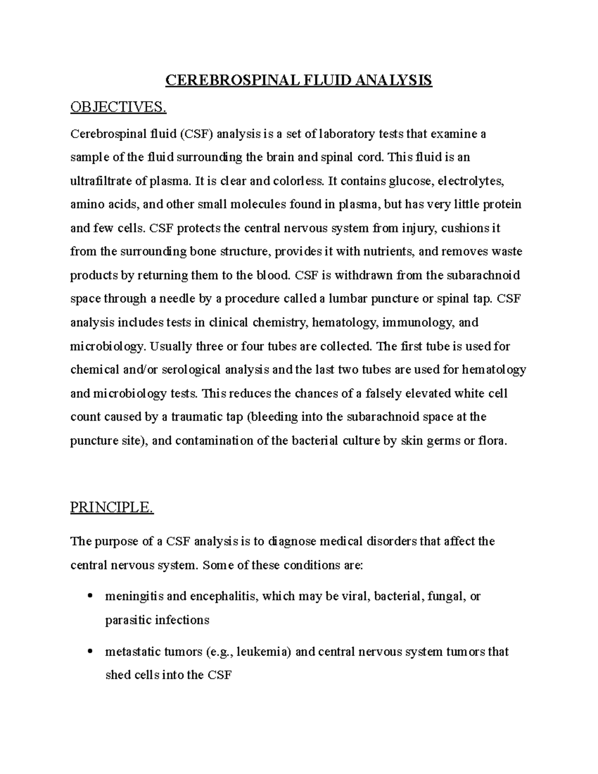 Csf Analysis Lecture Notes Lecture Notes Lecture Notes Lecture Notes Cerebrospinal Fluid