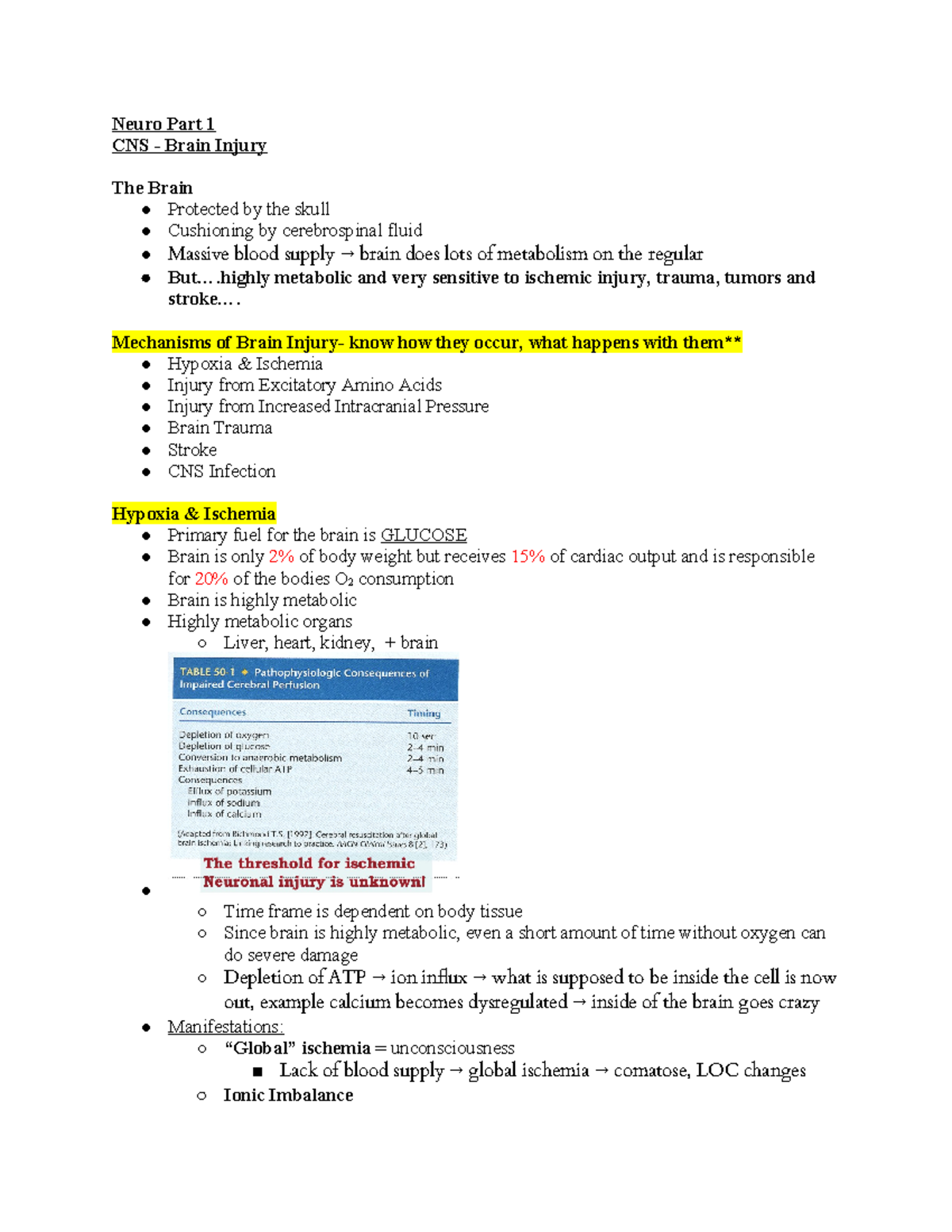 Patho WEEK 3- Neuro I - Neuro Part 1 CNS - Brain Injury The Brain ...