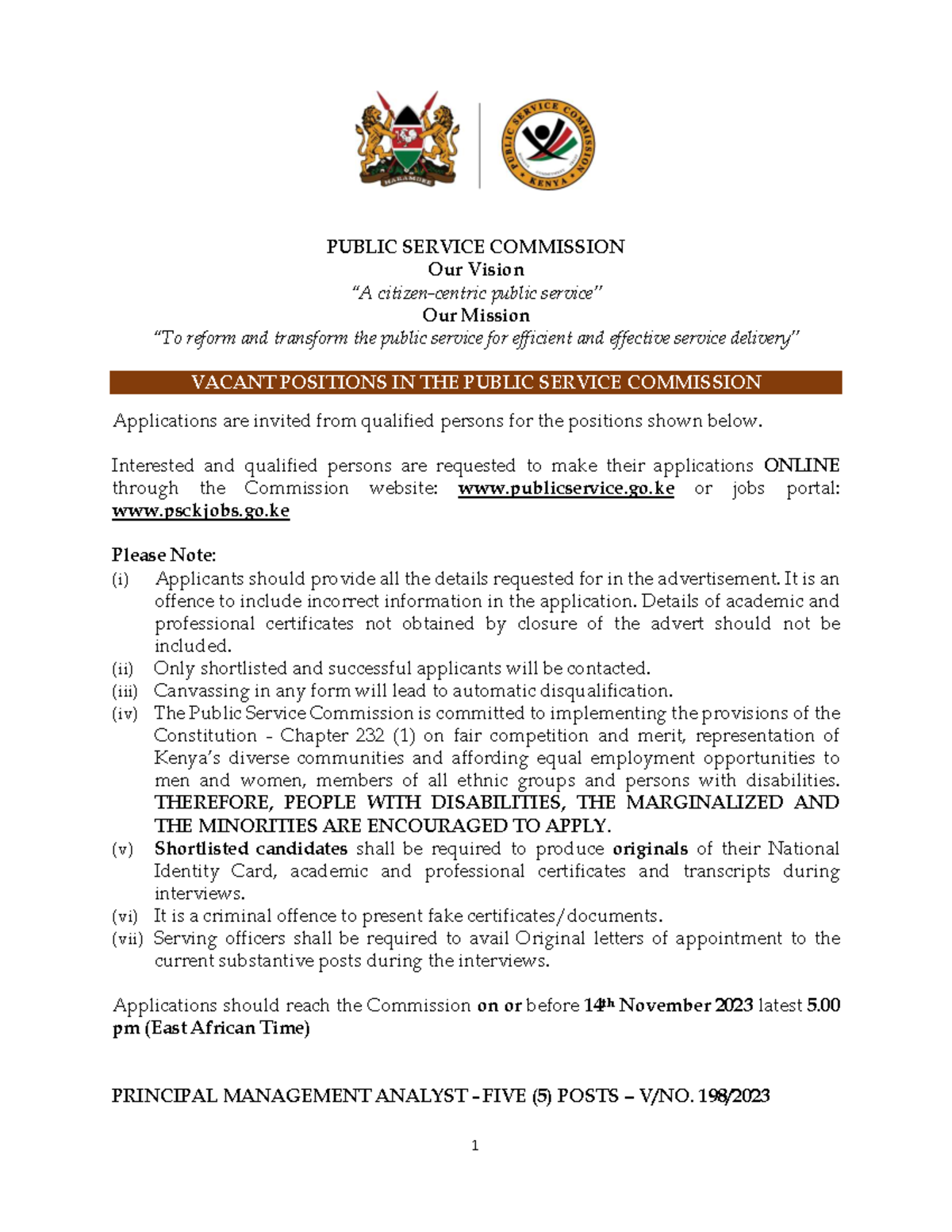 PSC 24-10-2023 - PUBLIC SERVICE COMMISSION Our Vision “A citizen ...