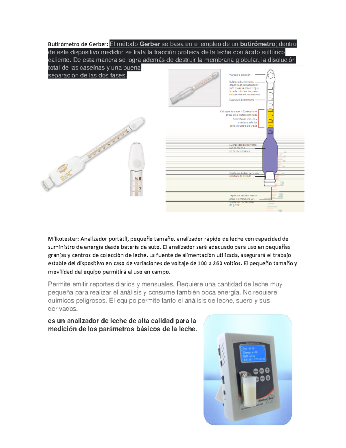 Equipos en el area de Alimentos - Butirómetro de Gerber: El método ...