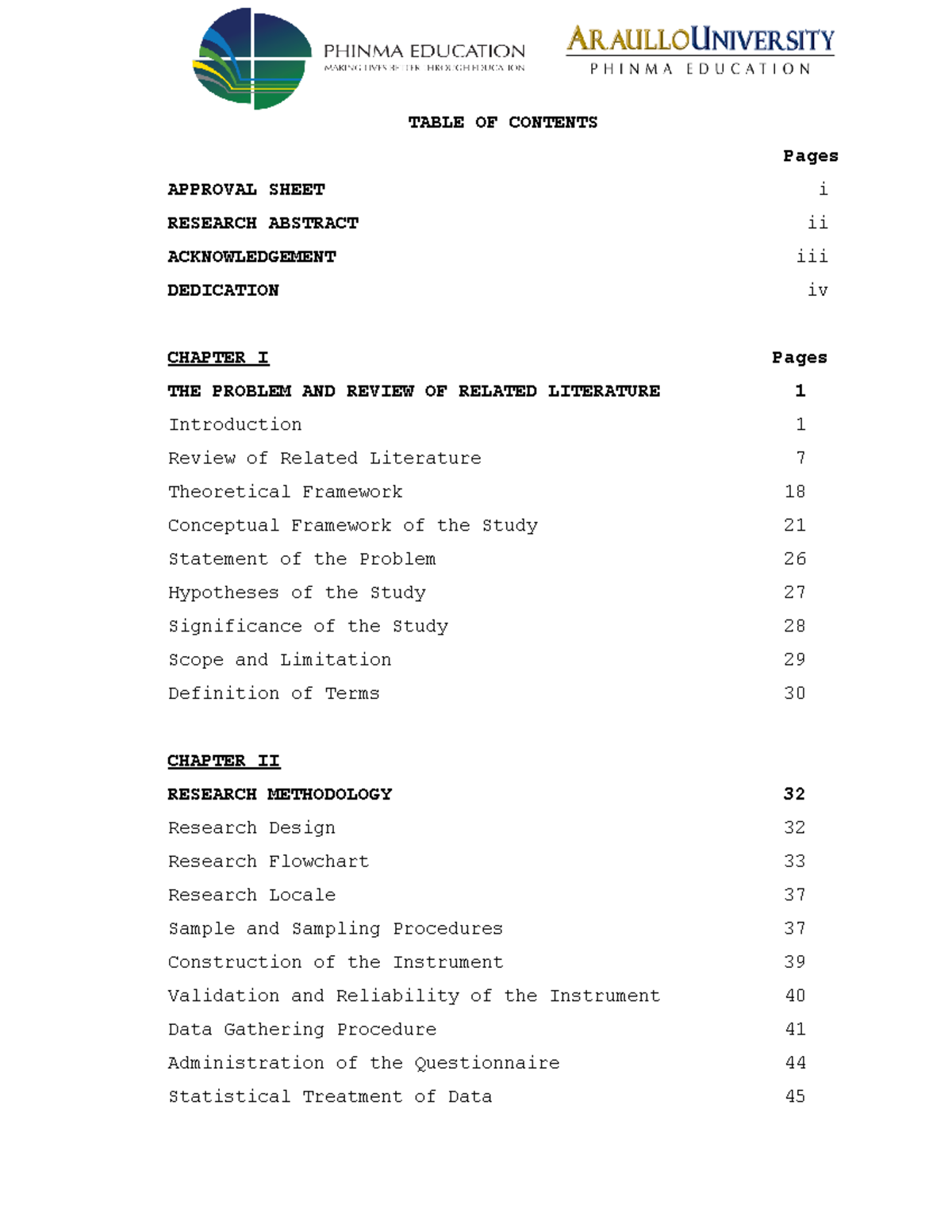 Table-OF- Contents - asegfda - TABLE OF CONTENTS Pages APPROVAL SHEET i ...