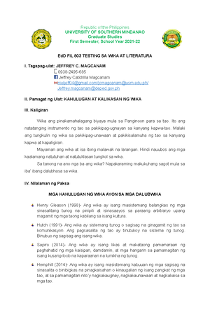 WIKA- Reviewer - Midterms exam - WIKA AT KULTURA SA MAPAYAPANG LIPUNAN ARALIN 1: DEPINISYON NG ...