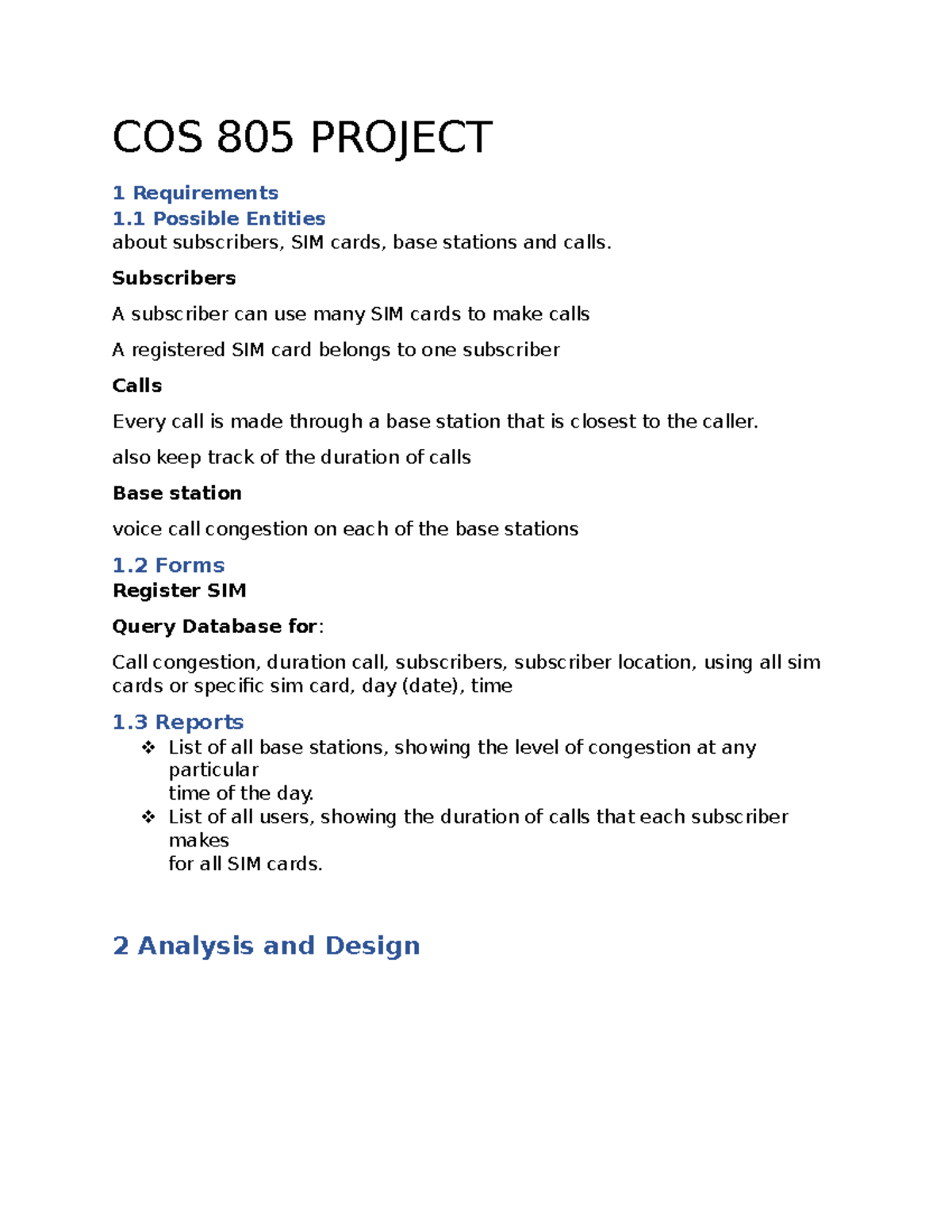 COS 805 Project Implementation - COS 805 PROJECT 1 Requirements 1 ...