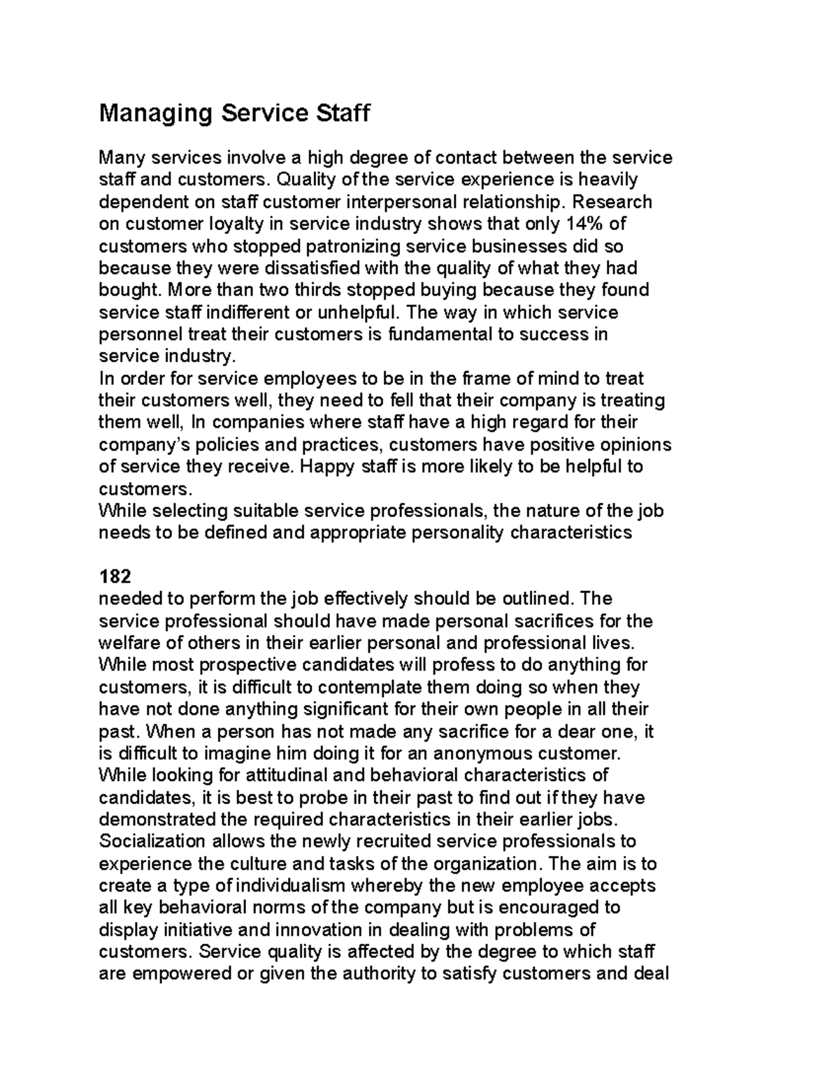 Managing Service Staff - Managing Service Staff Many services involve a ...