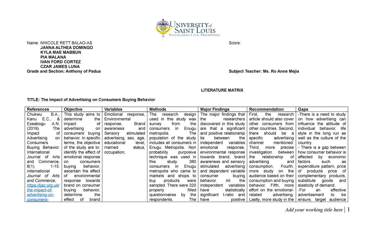 Group-4 Matrix - performance task in research 2 - Bachelor of Science ...