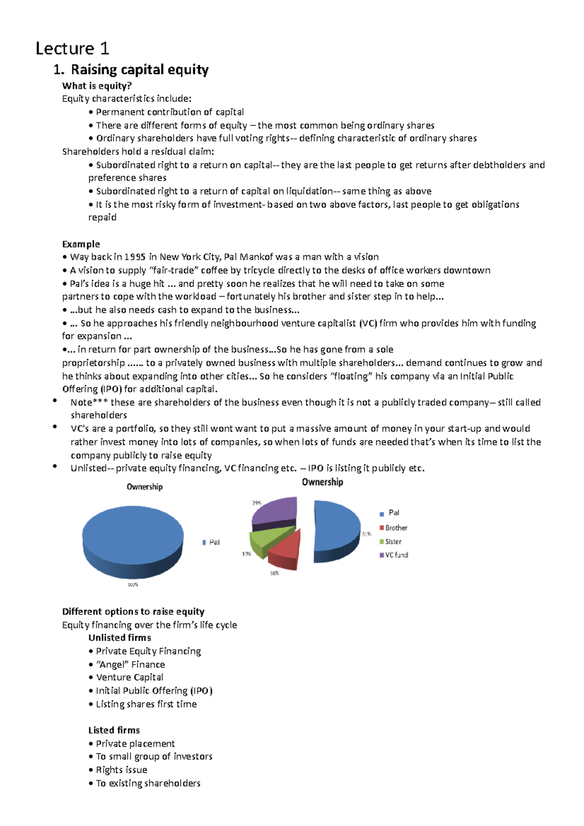 CFDM Notes - Lecture 1 1. Raising capital equity What is equity? Equity ...