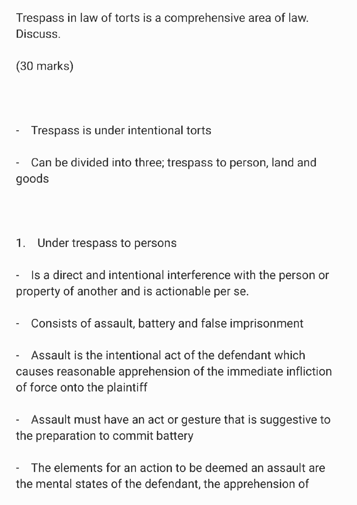 Tresspass - General Principles of Law - Studocu