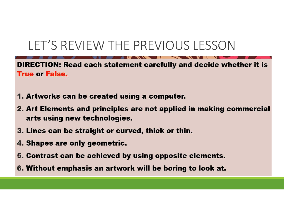ARTS Q2 Digital ARTS - Good - Education - LET’S REVIEW THE PREVIOUS ...