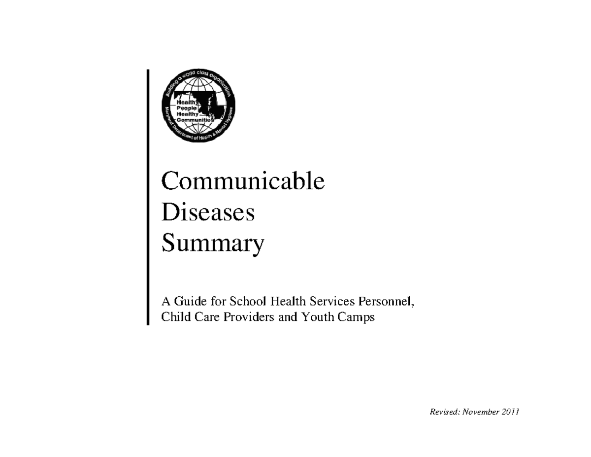 Communicable Diseases - Communicable Diseases Summary A Guide for ...