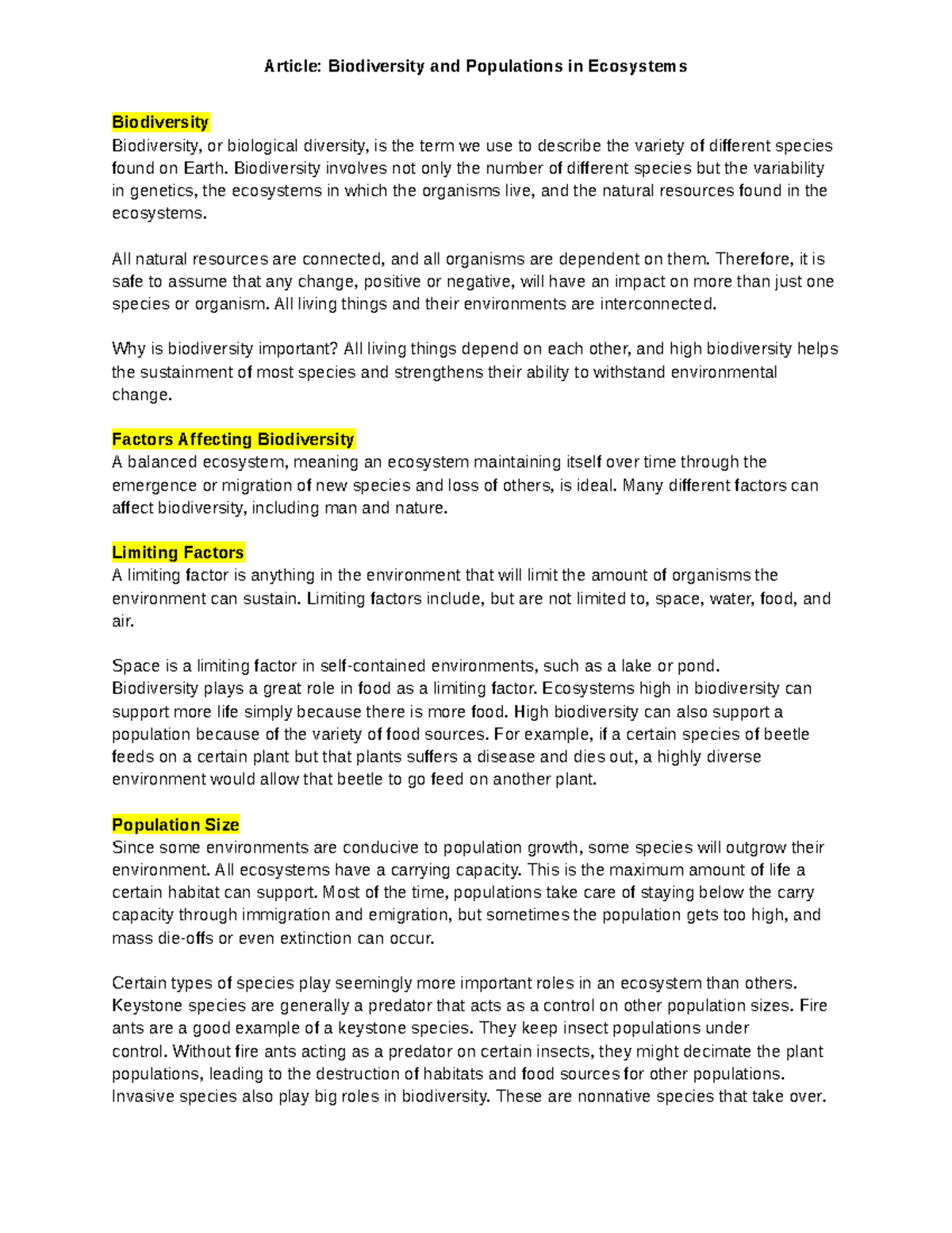 Copy of Article Biodiversity and Populations in Ecosystems - Google ...