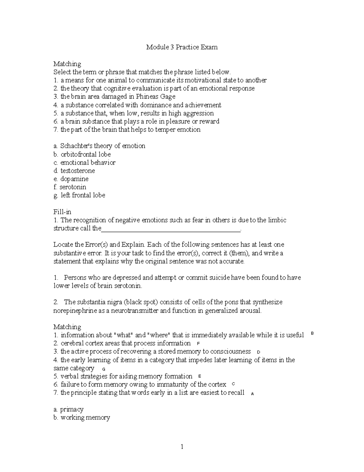 Practice Exam-Module 3 - Module 3 Practice Exam Matching Select the ...