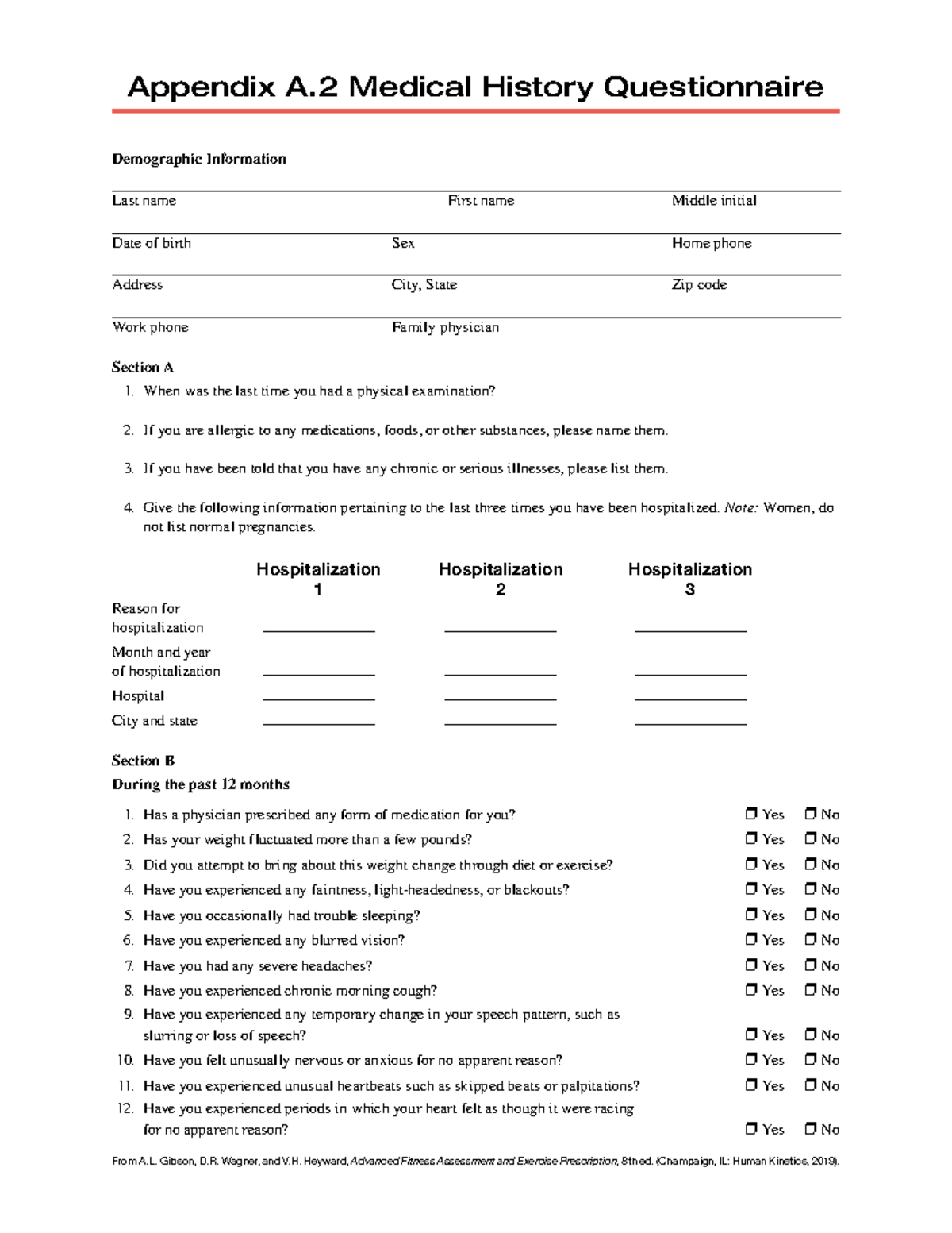 PART A-A - work - Appendix A Medical History Questionnaire Demographic ...