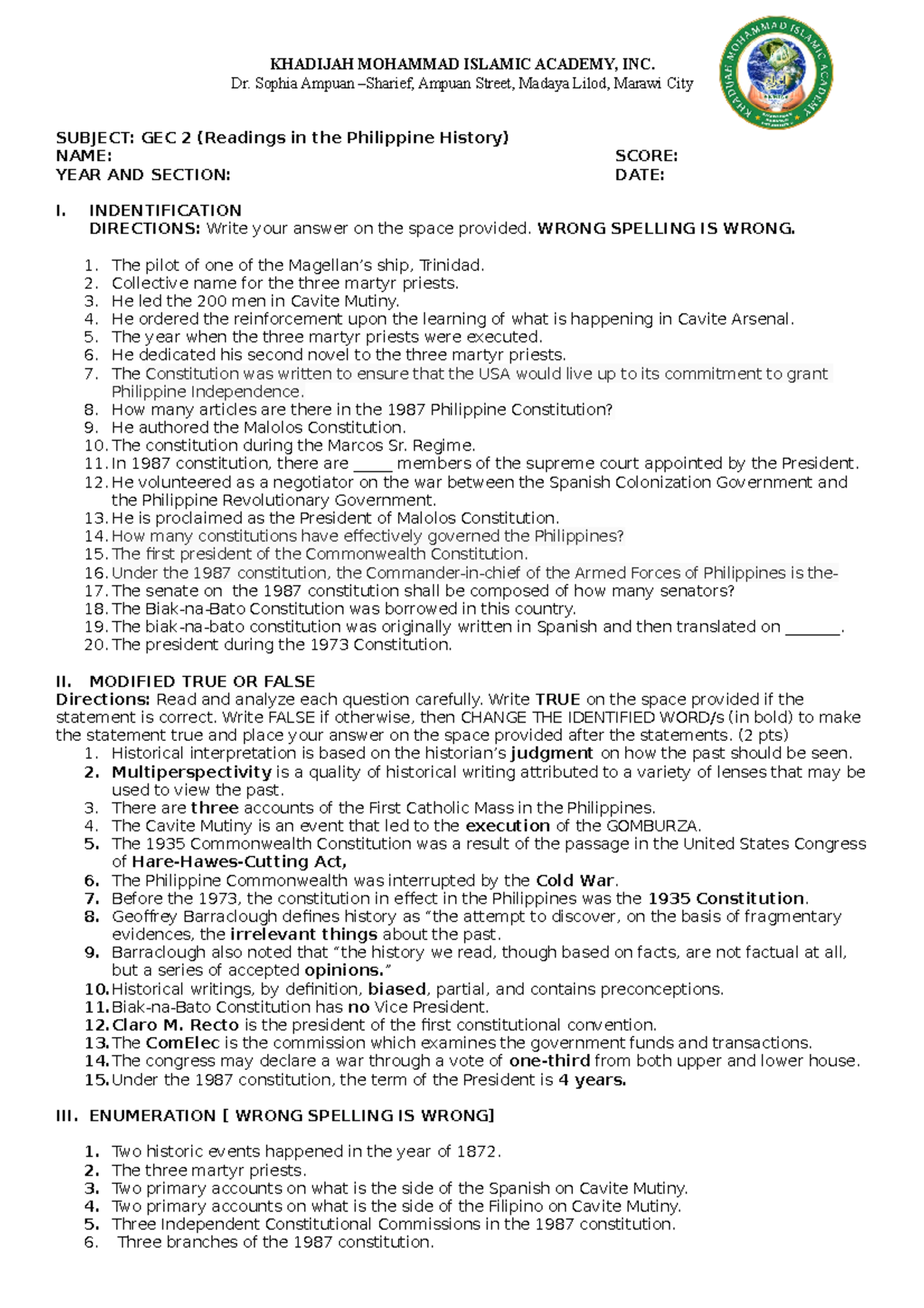 GEC 2 - Magad - 260 Copies - KHADIJAH MOHAMMAD ISLAMIC ACADEMY, INC. Dr ...