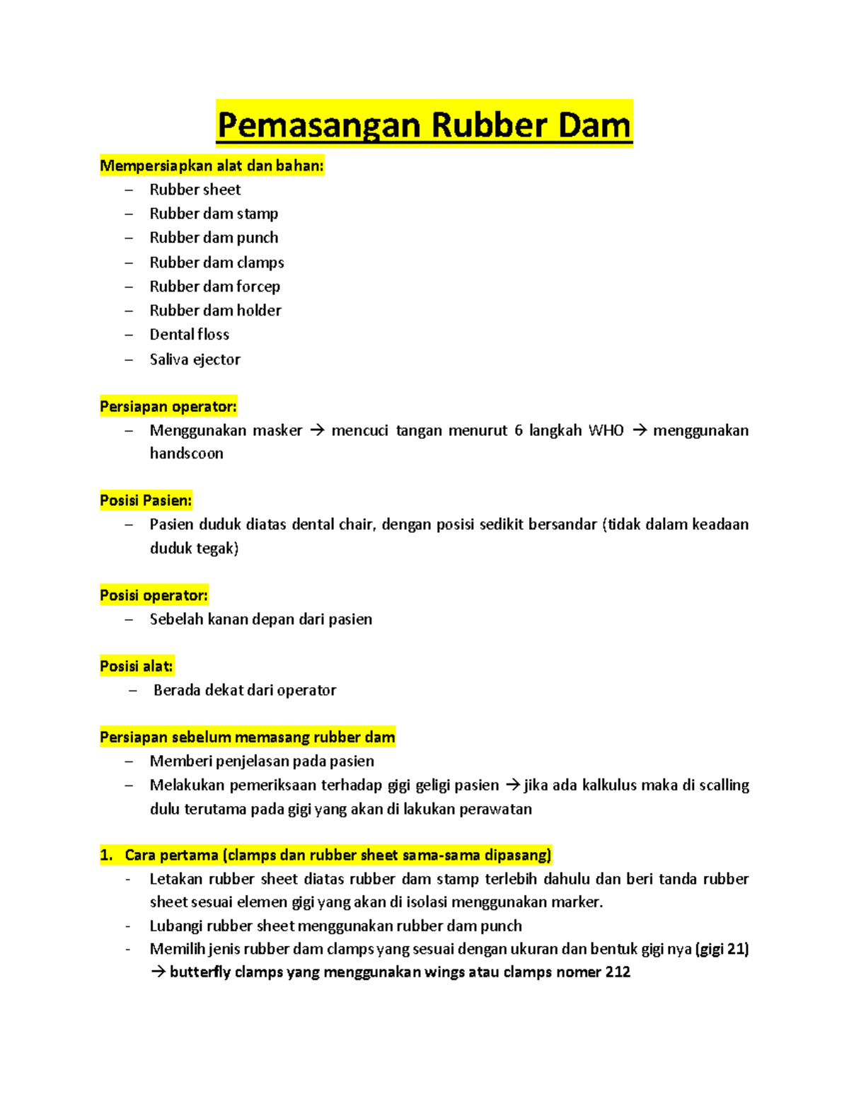 SOCA Pemasangan Rubber DAM - Pemasangan Rubber Dam Mempersiapkan alat ...