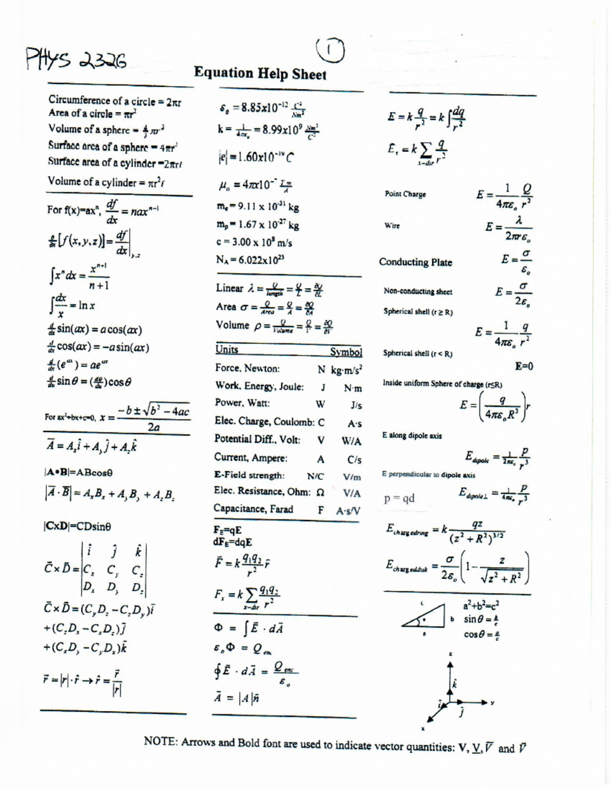 Exam I Review Sheet-SP2019 - PHYS 2326 - Studocu