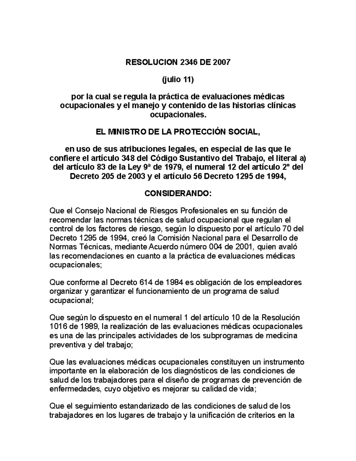 Resolucion 2346 DE 2007 - RESOLUCION 2346 DE 2007 (julio 11) por la ...