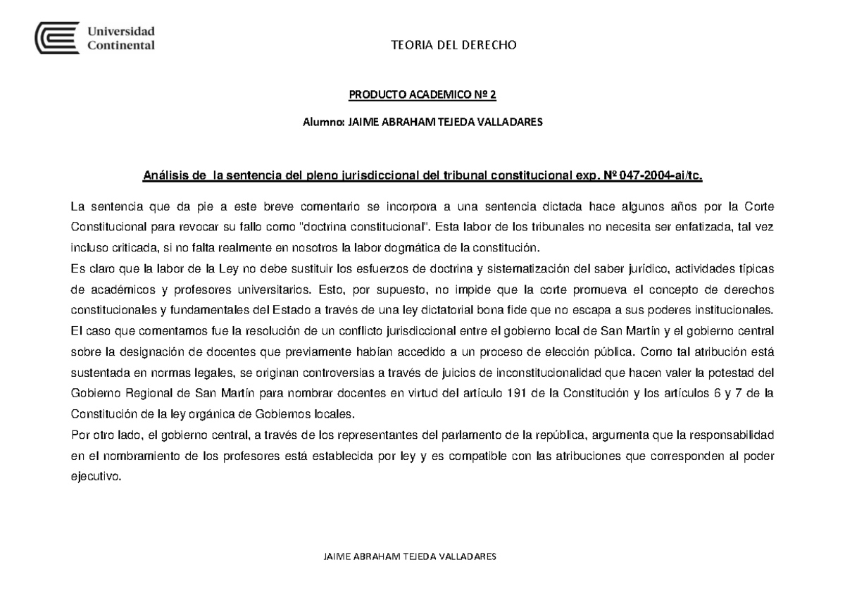 PA2. Teoria DEL D Erecho - TEORIA DEL DERECHO JAIME ABRAHAM TEJEDA ...