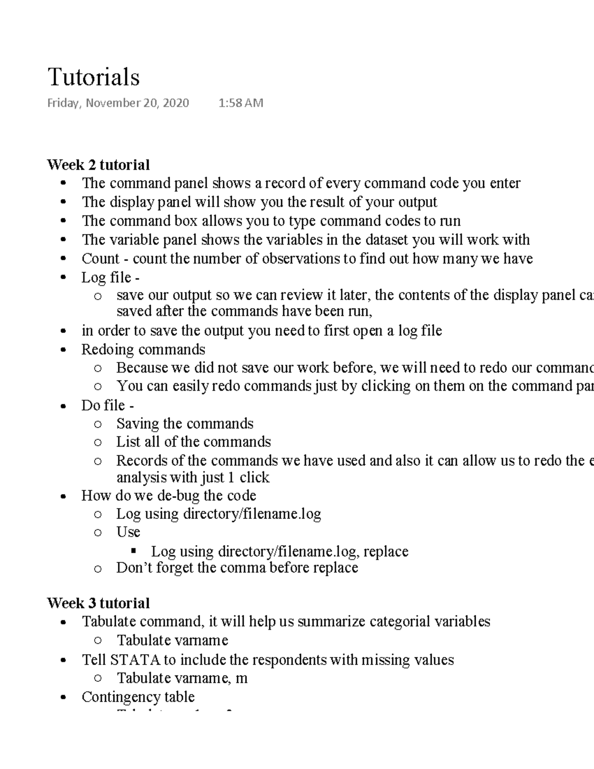 Tutorials Tutorials notes - Week 2 tutorial - The command panel shows a ...