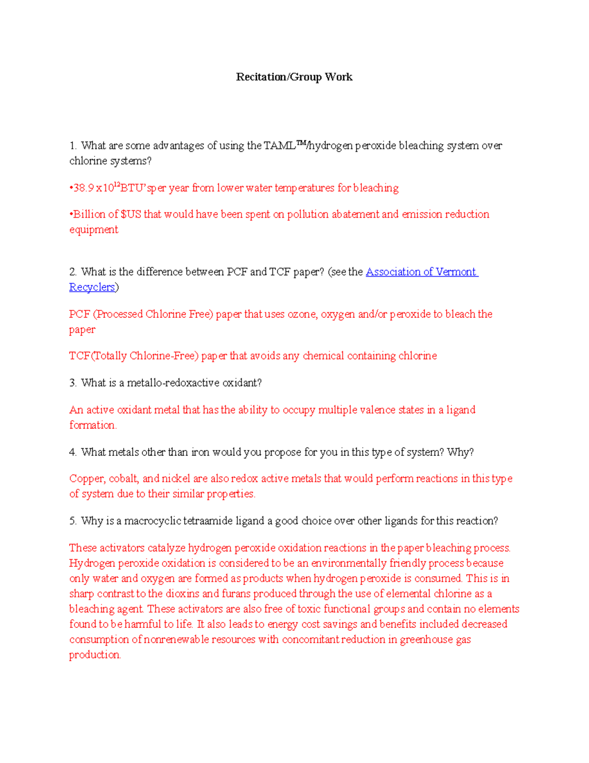 Recitation LAST Group Work - Recitation/Group Work What are some ...