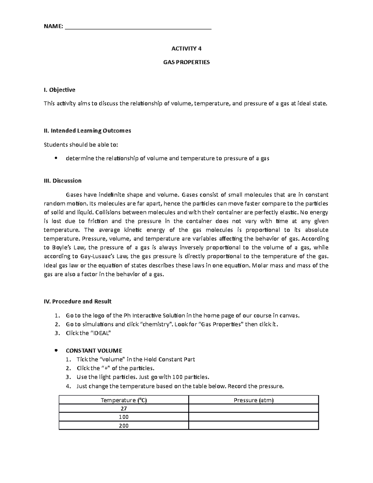 CHEM 001C Activity 4 - Gas Properties - NAME: ACTIVITY 4 GAS PROPERTIES ...