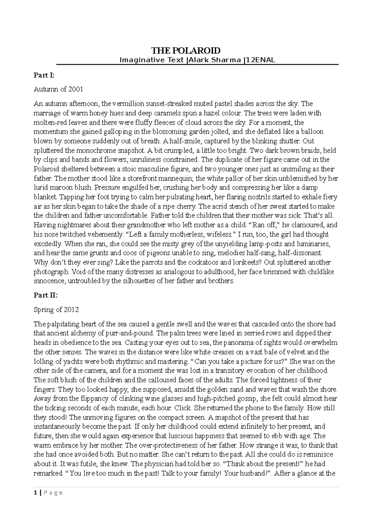 Imaginative Writing Piece - THE POLAROID Imaginative Text |Alark Sharma ...
