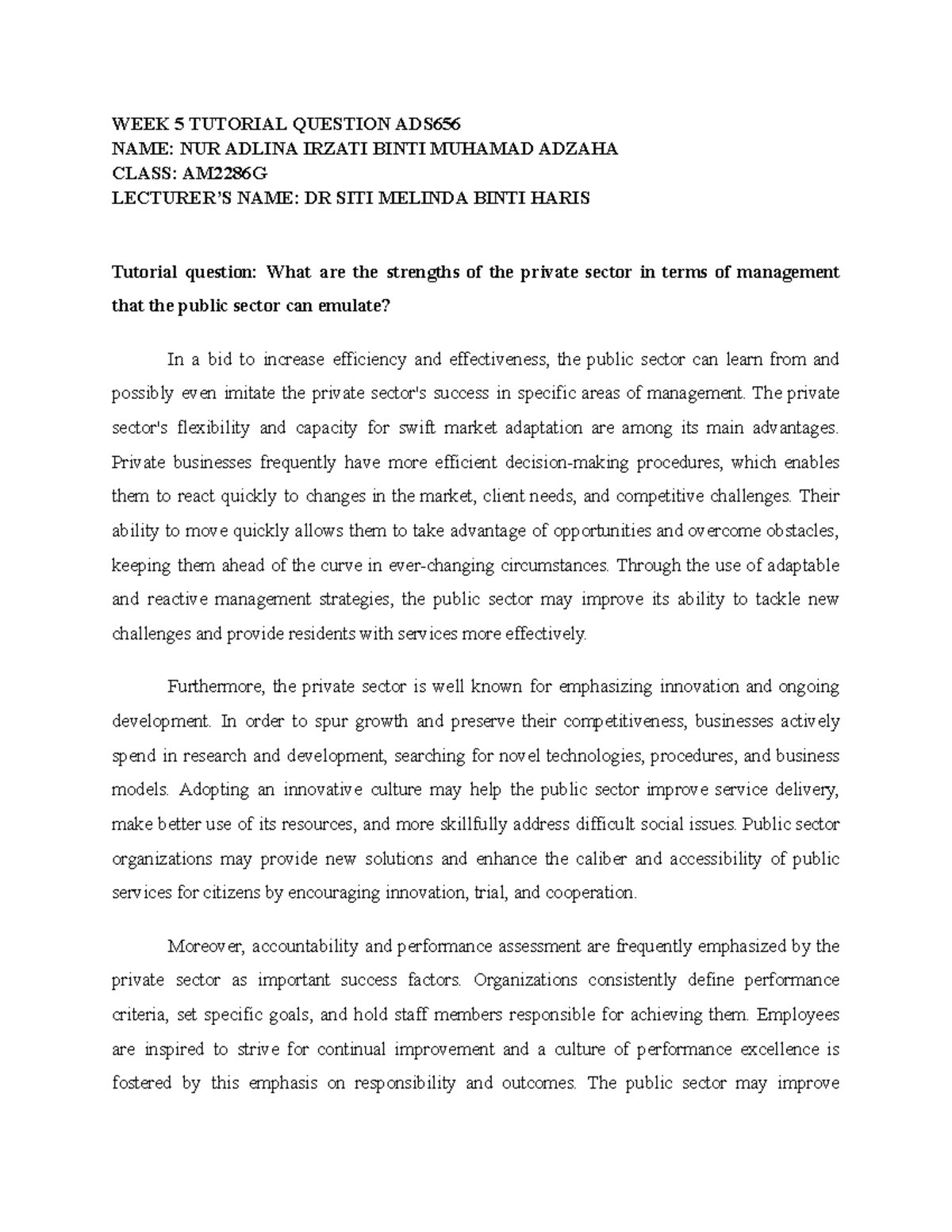 WEEK 5 Tutorial Question ADS656 - WEEK 5 TUTORIAL QUESTION ADS NAME: NUR ADLINA IRZATI BINTI ...