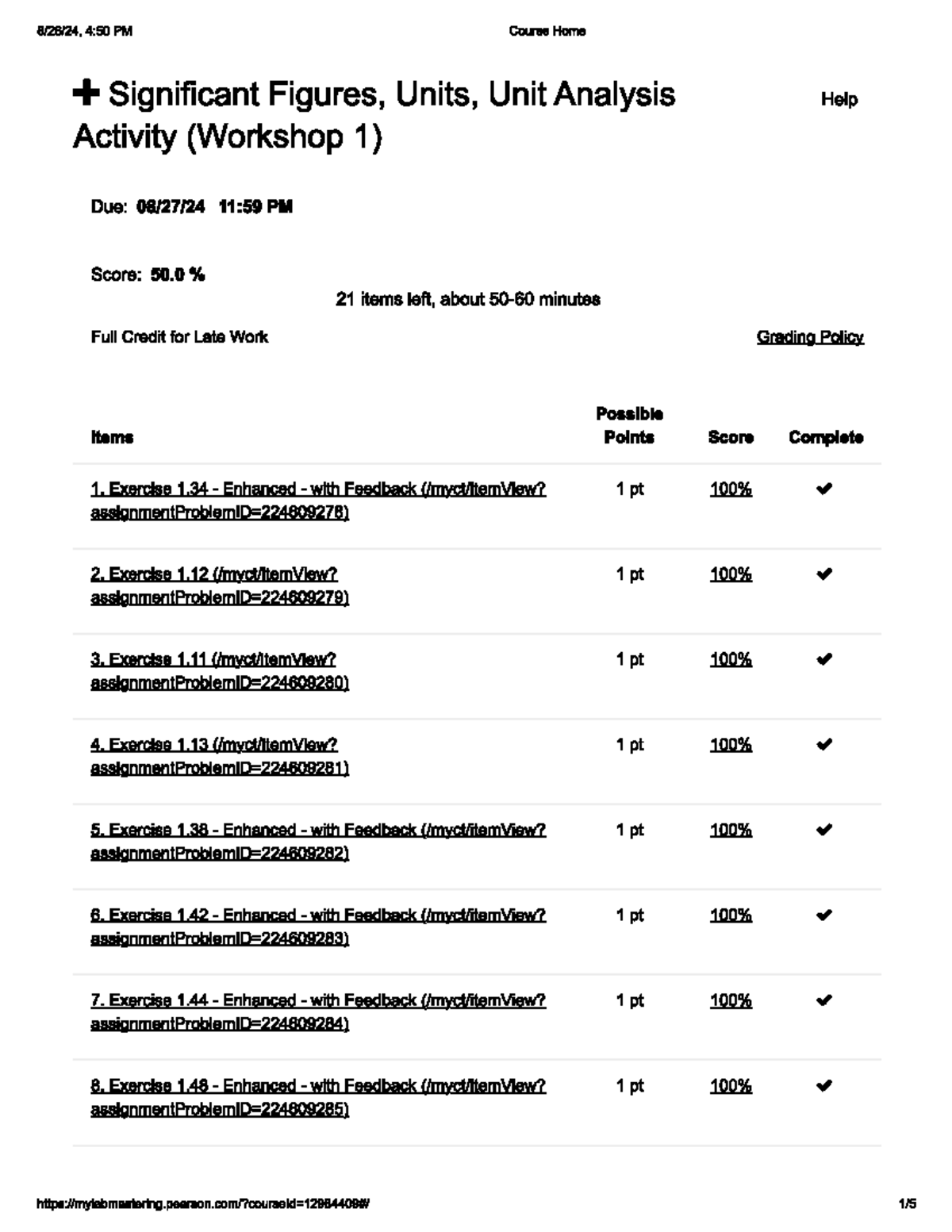 CHE131 (Just for access) - 4:50 PM Course Home Significant Figures ...