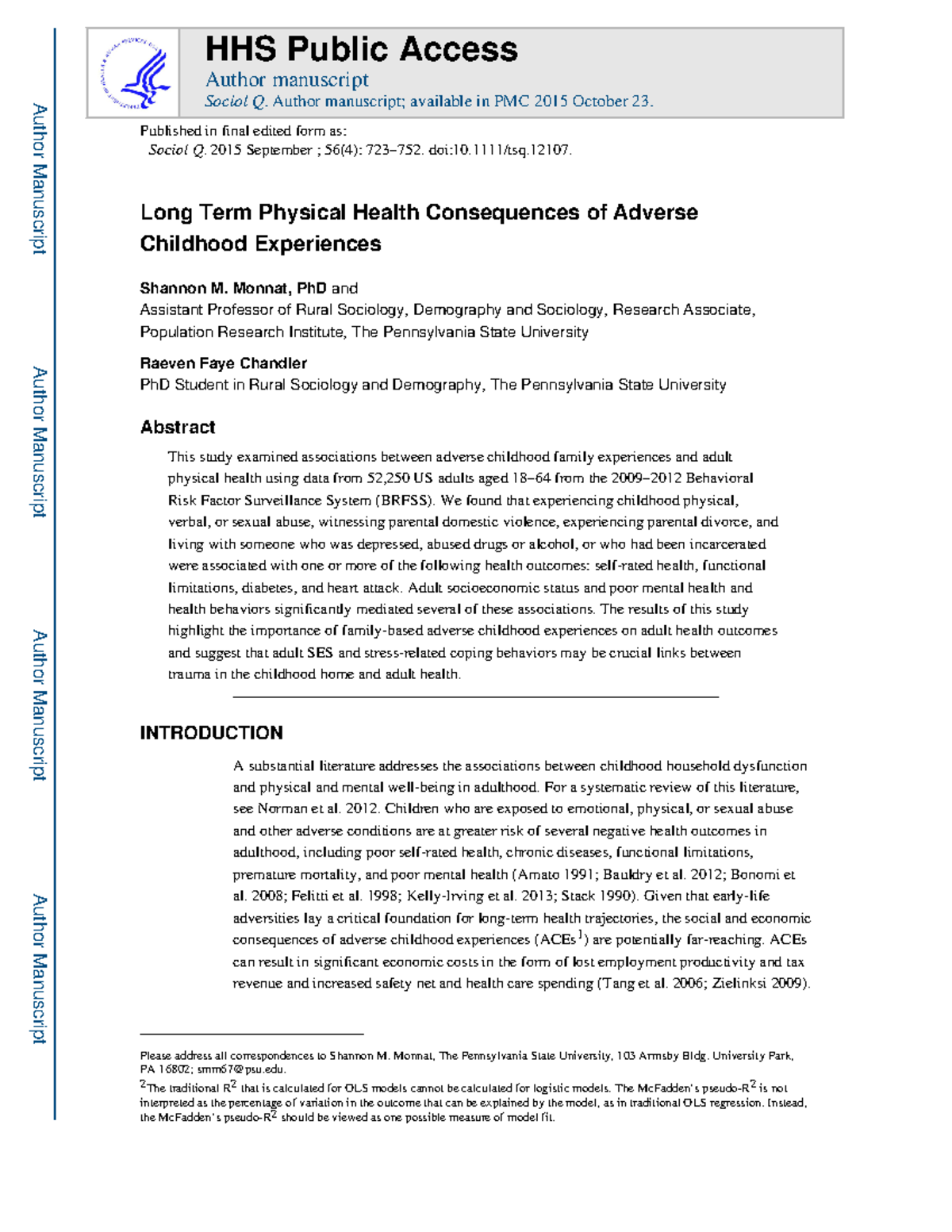 Nihms 705873 - very important - Long Term Physical Health Consequences ...