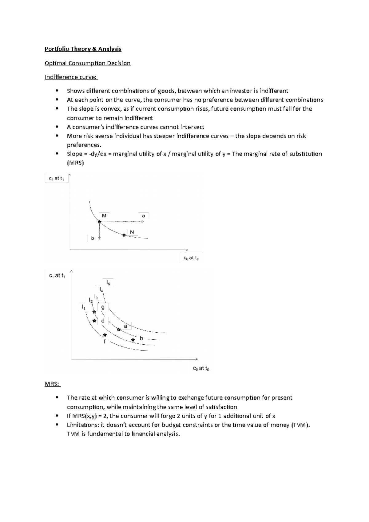 Portfolio Theory - Slope = -dy/dx = marginal utility of x / marginal ...