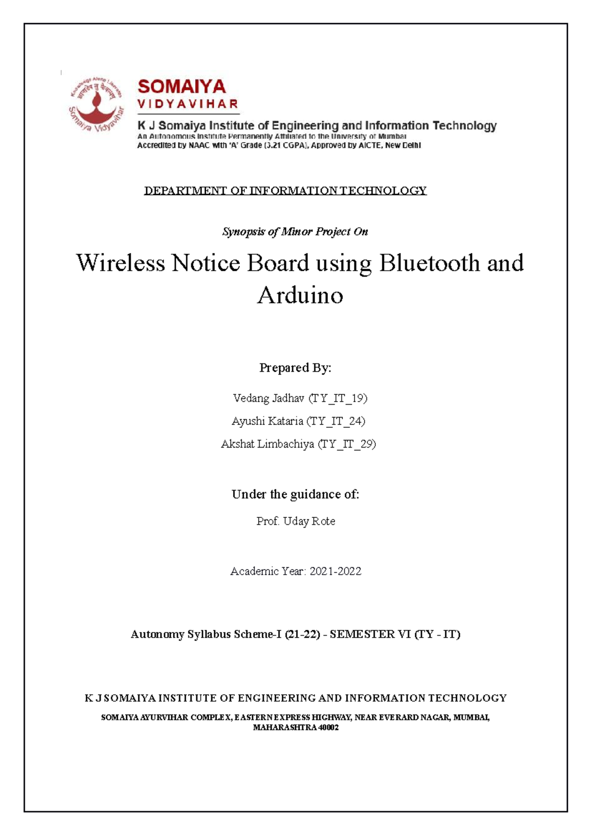 Wireless Notice Board Using Bluetooth And Arduino Department Of Information Technology